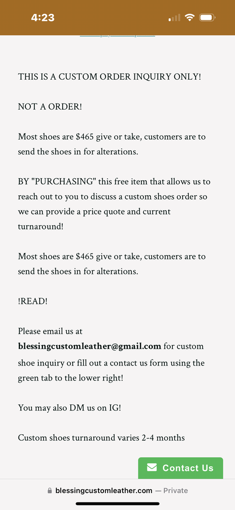 Custom Shoes INFORMATION ONLY – Blessing Custom Leather