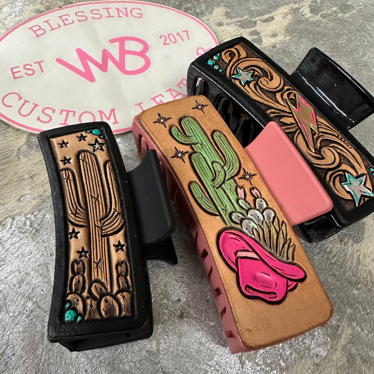 JUMBO Tooled Leather Hair Clip #5 – Blessing Custom Leather