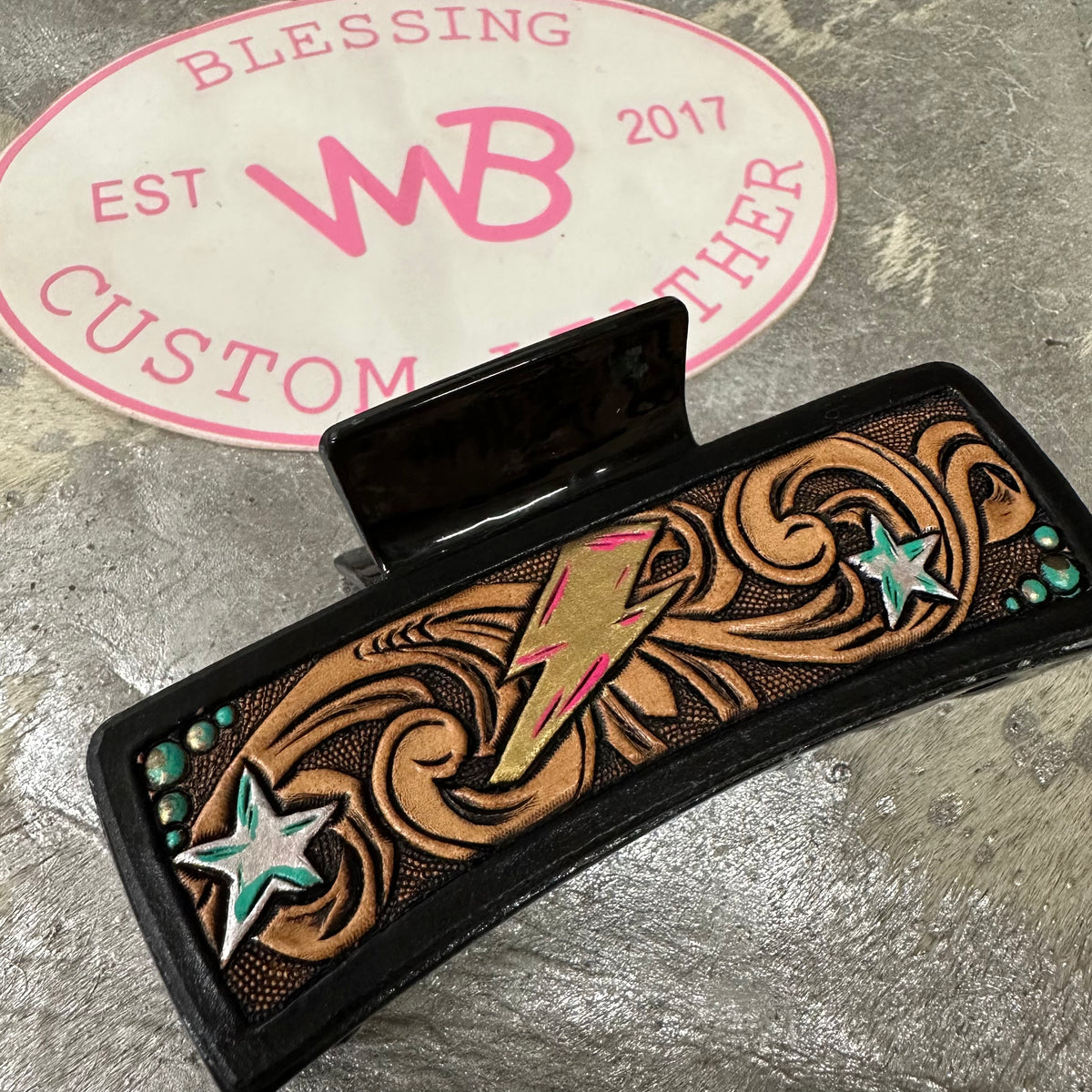 JUMBO Tooled Leather Hair Clip #5 – Blessing Custom Leather