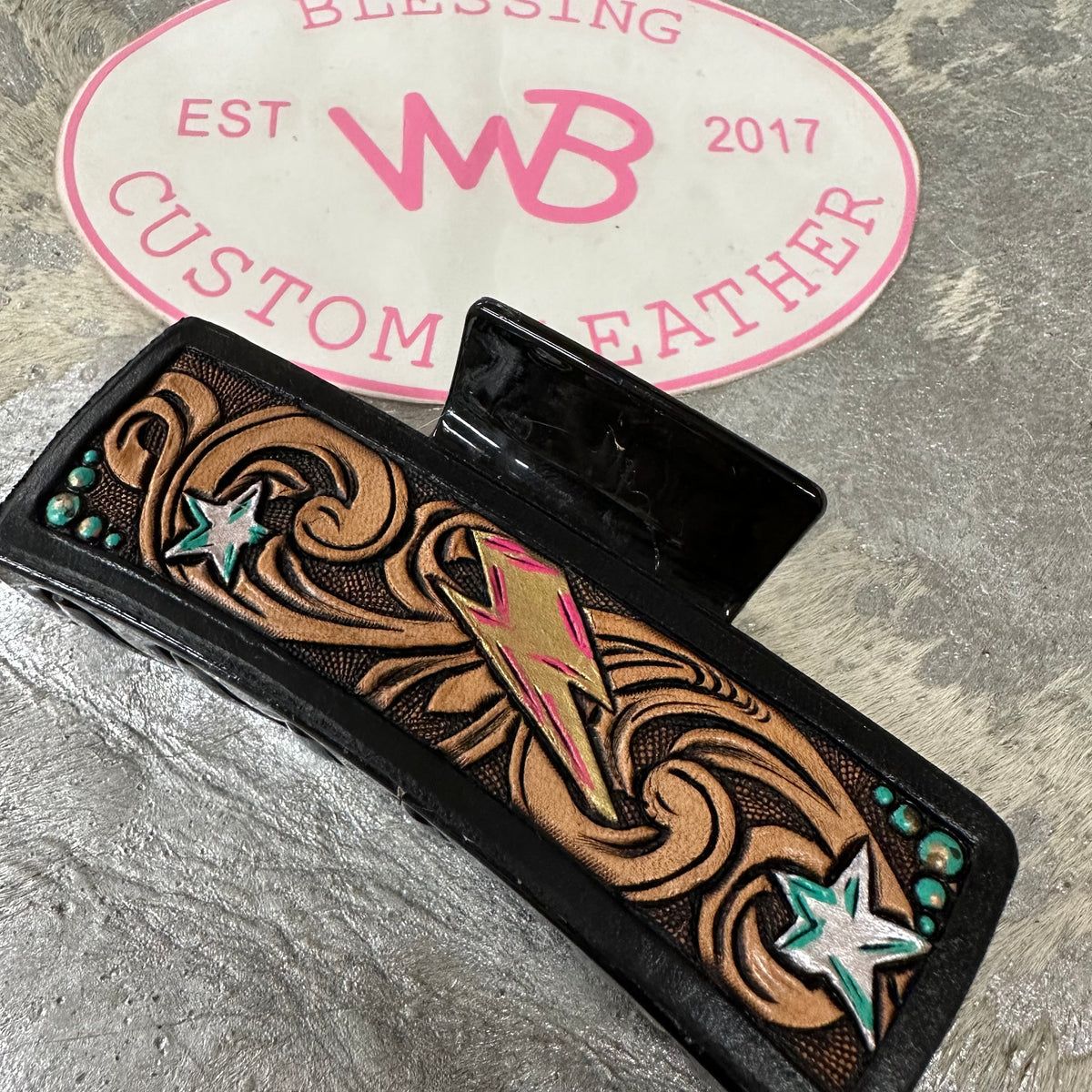JUMBO Tooled Leather Hair Clip #5 – Blessing Custom Leather